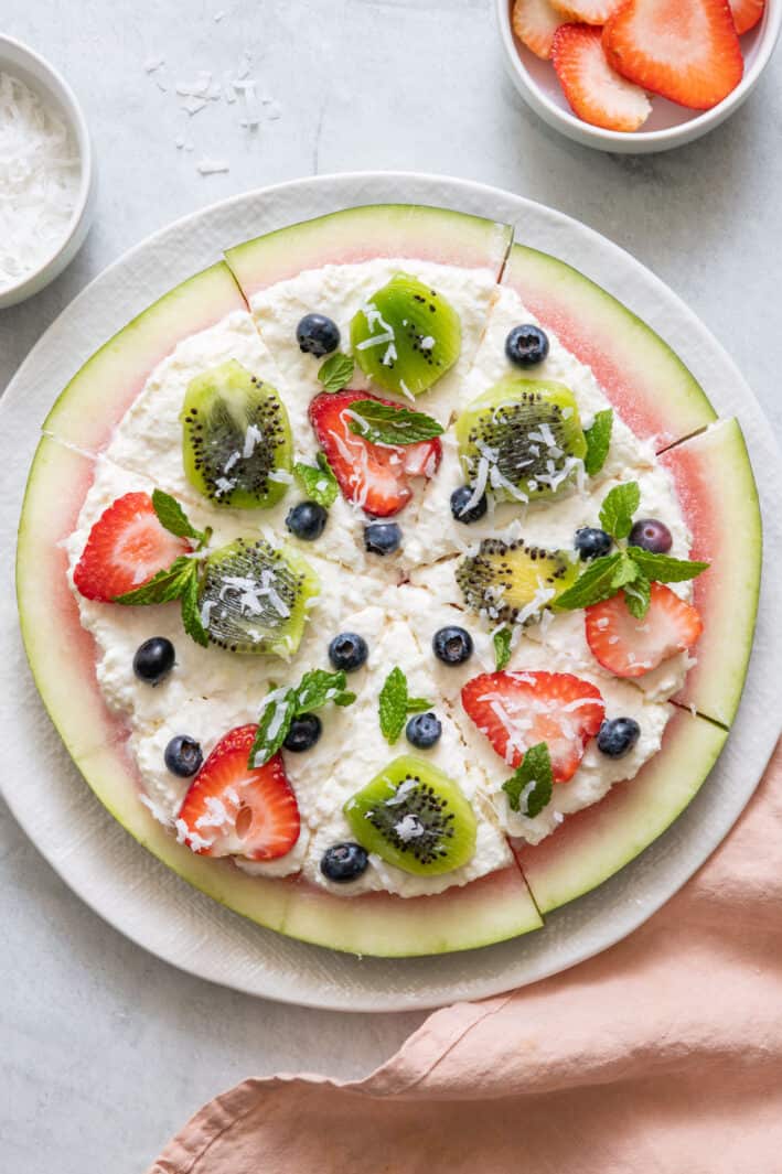 Watermelon Fruit Pizza {Ricotta & Cream Cheese Icing} - Feel Good Foodie