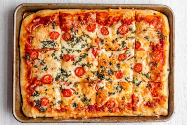 Sheet Pan Pizza {Homemade Dough Recipe Included} - Feel Good Foodie