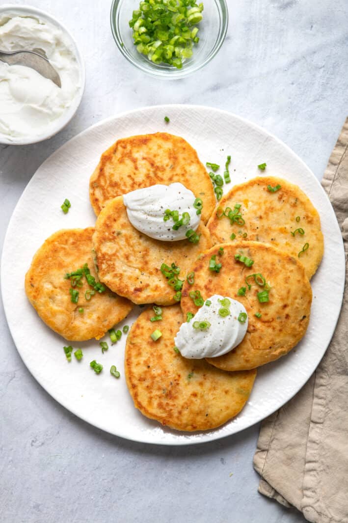 Cheesy Mashed Potato Pancakes {Ready in 15!} - Feel Good Foodie