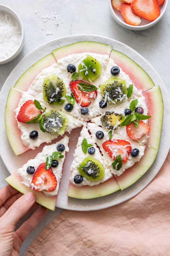 Watermelon Fruit Pizza {Ricotta & Cream Cheese Icing} - Feel Good Foodie