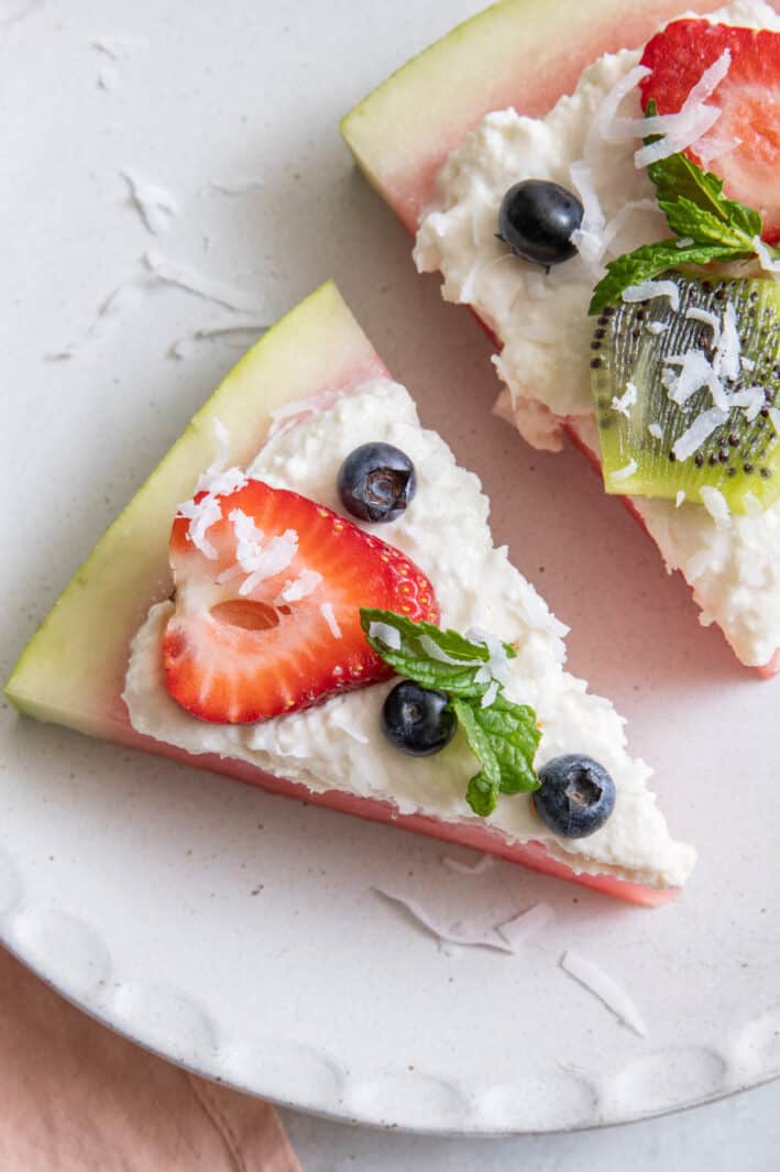 Watermelon Fruit Pizza {Ricotta & Cream Cheese Icing} - Feel Good Foodie