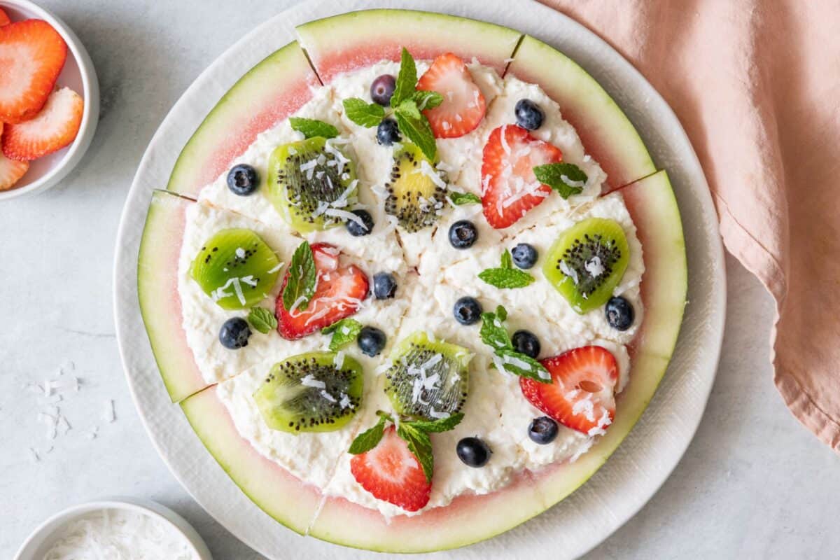 Watermelon Pizza Recipe with Fruit Topping