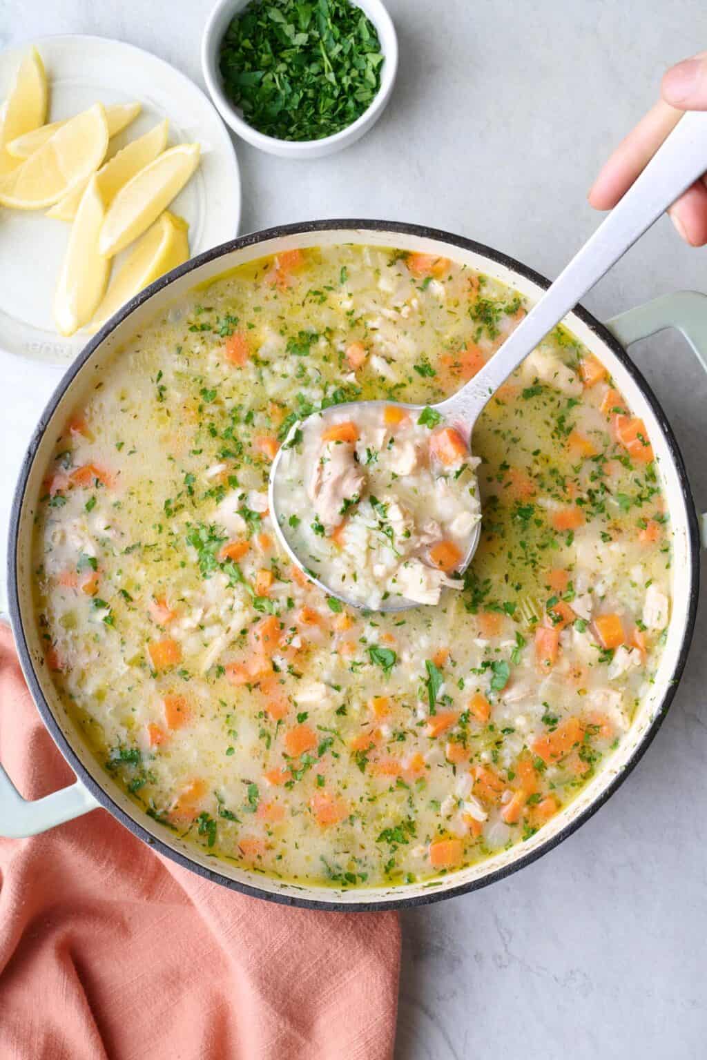 Chicken Lemon Rice Soup Recipe in a Homemade Lemony Broth