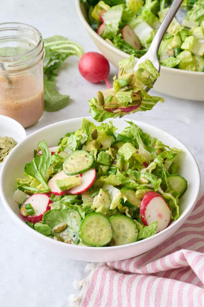 Simple Green Salad with Homemade 4-Ingredient Dressing