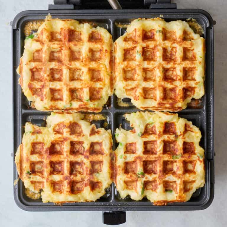 Crispy Potato Waffles with Cheddar Cheese and Green Onions