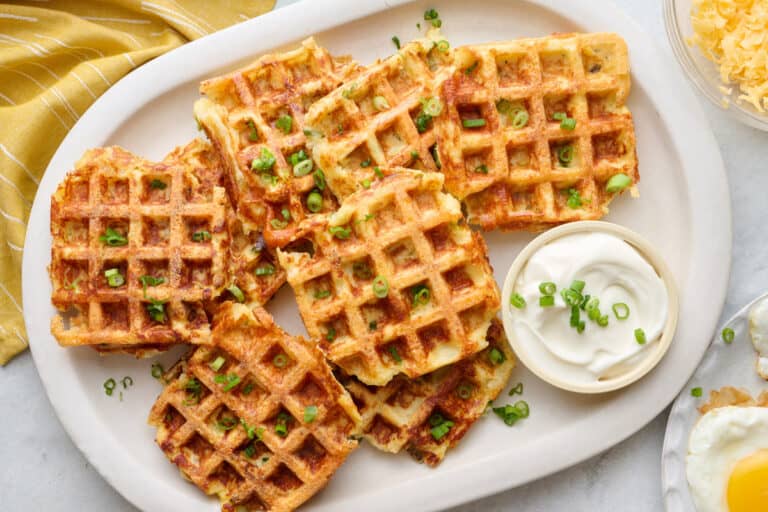 Crispy Potato Waffles with Cheddar Cheese and Green Onions