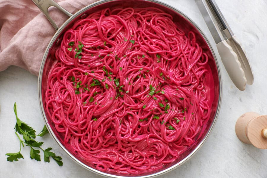 Bright Pink Pasta Recipe With Creamy Ricotta Beet Sauce
